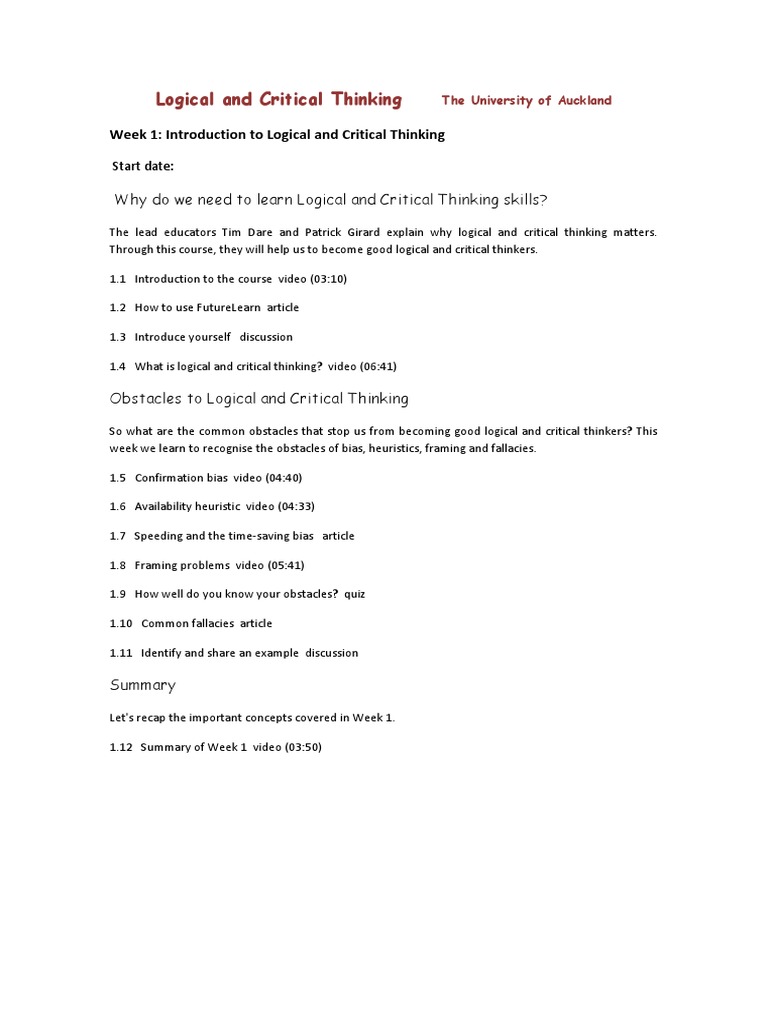 Critical Thinking Course Introduction | PDF | Argument | Fallacy