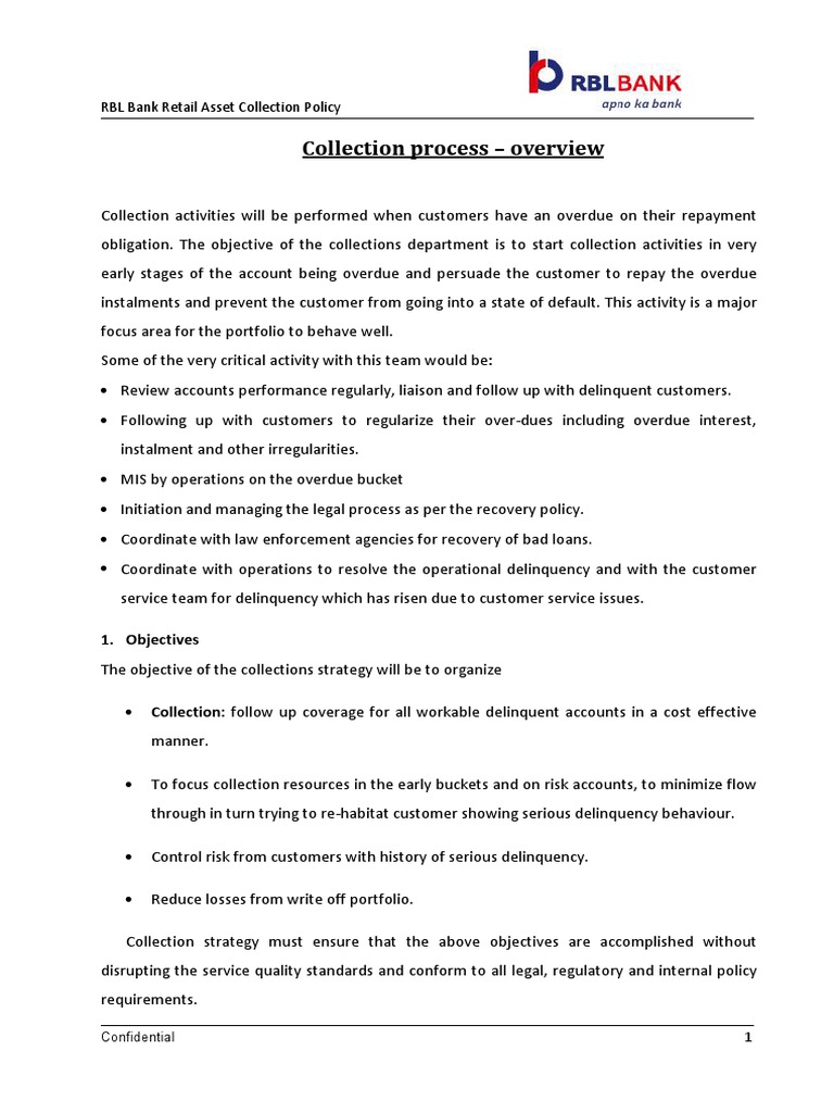 RBL Bank Retail Collection Policy Overview | PDF | Repossession | Banks