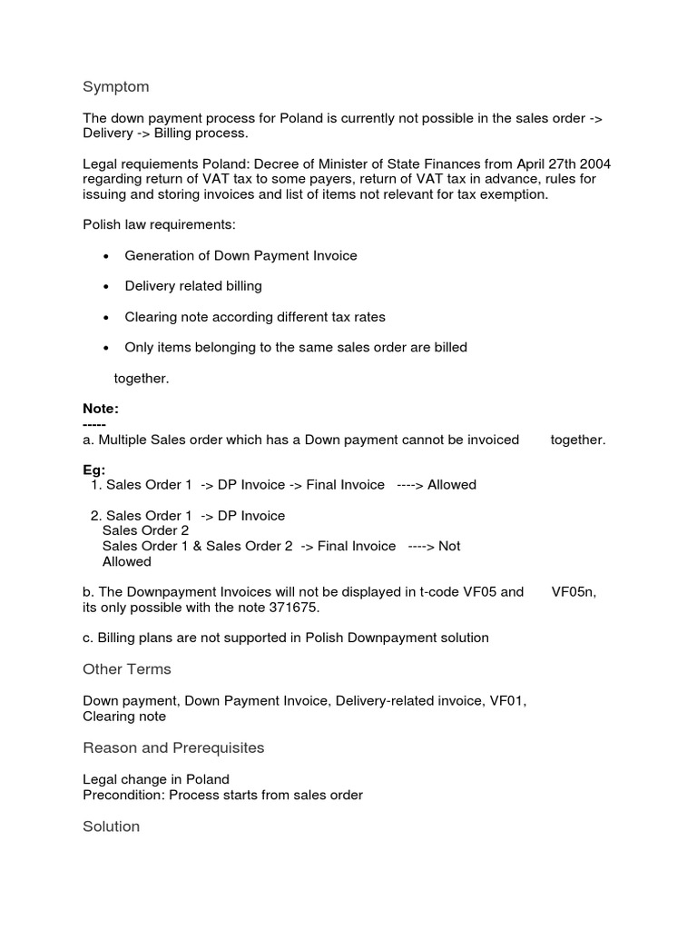 Down Payment Invoice Process in Poland | PDF | Invoice | Payments