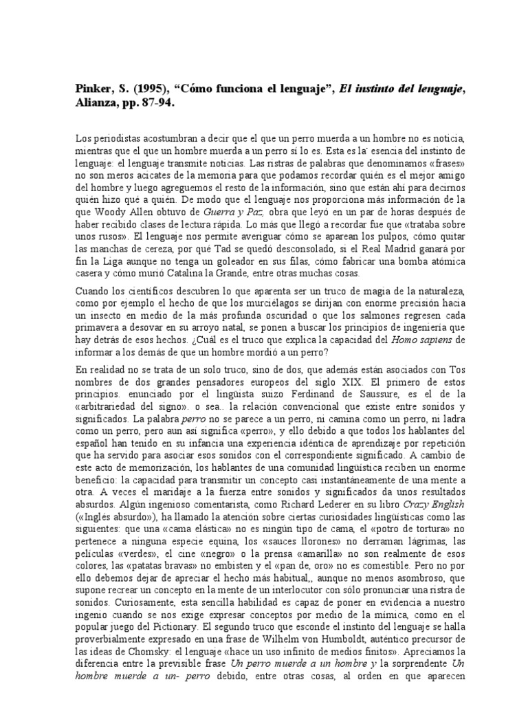 Pinker Cómo Funciona El Lenguaje | PDF | Noam Chomsky | infinito