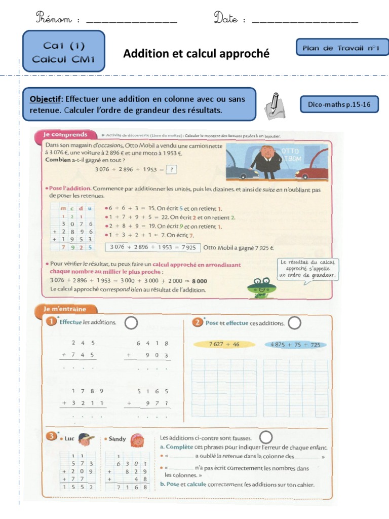 Fiches de calculs pour CM1 | PDF | Division | Multiplication