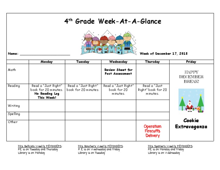 4th Grade Weekly Overview: Dec 17-21 | PDF