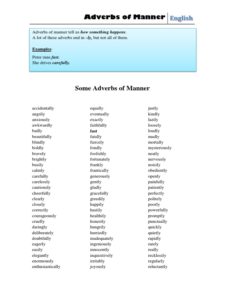 Adverbs of Manner | PDF