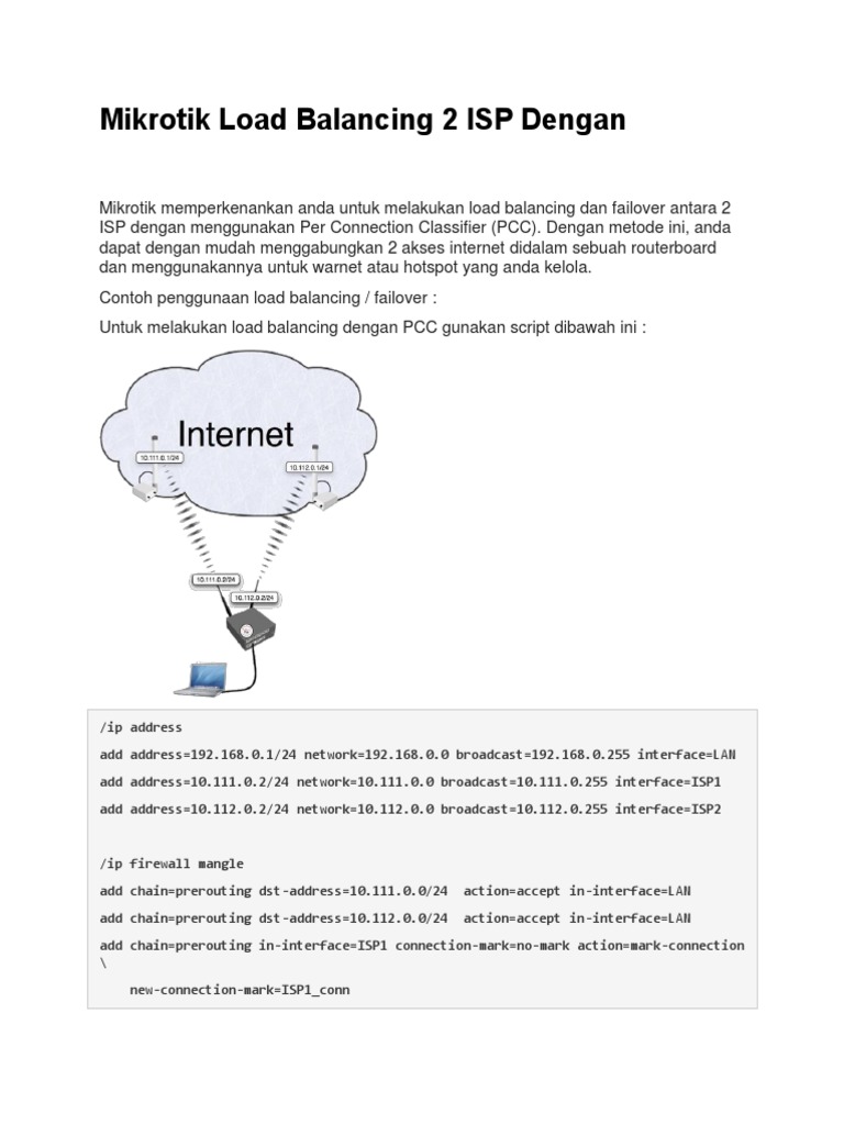 Mikrotik Load Balancing 2 ISP Dengan PCC | PDF | Ip Address | Internet ...