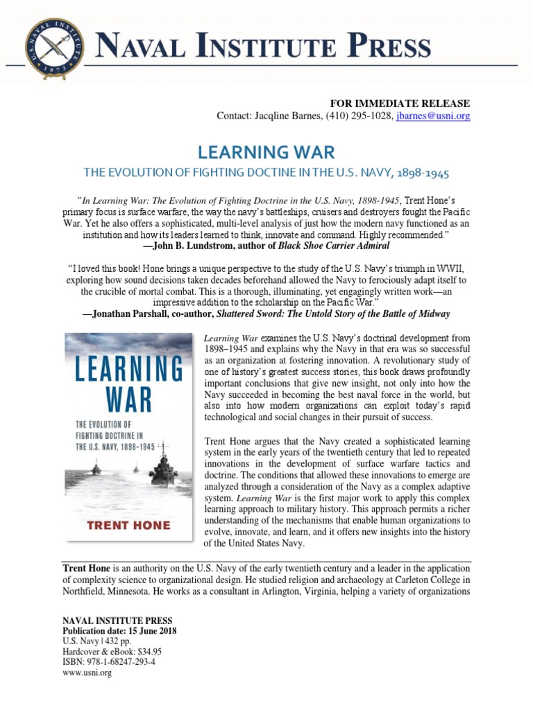 PRESS RELEASE: Learning War | PDF | United States Navy | Military History