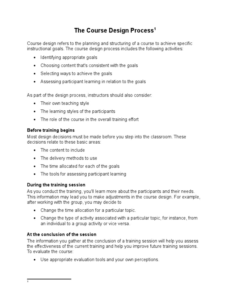 The Course Design Process: Before Training Begins | PDF