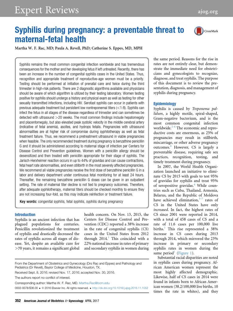 Syphilis During Pregnancy A Preventable Threat To Maternal-Fetal Health ...