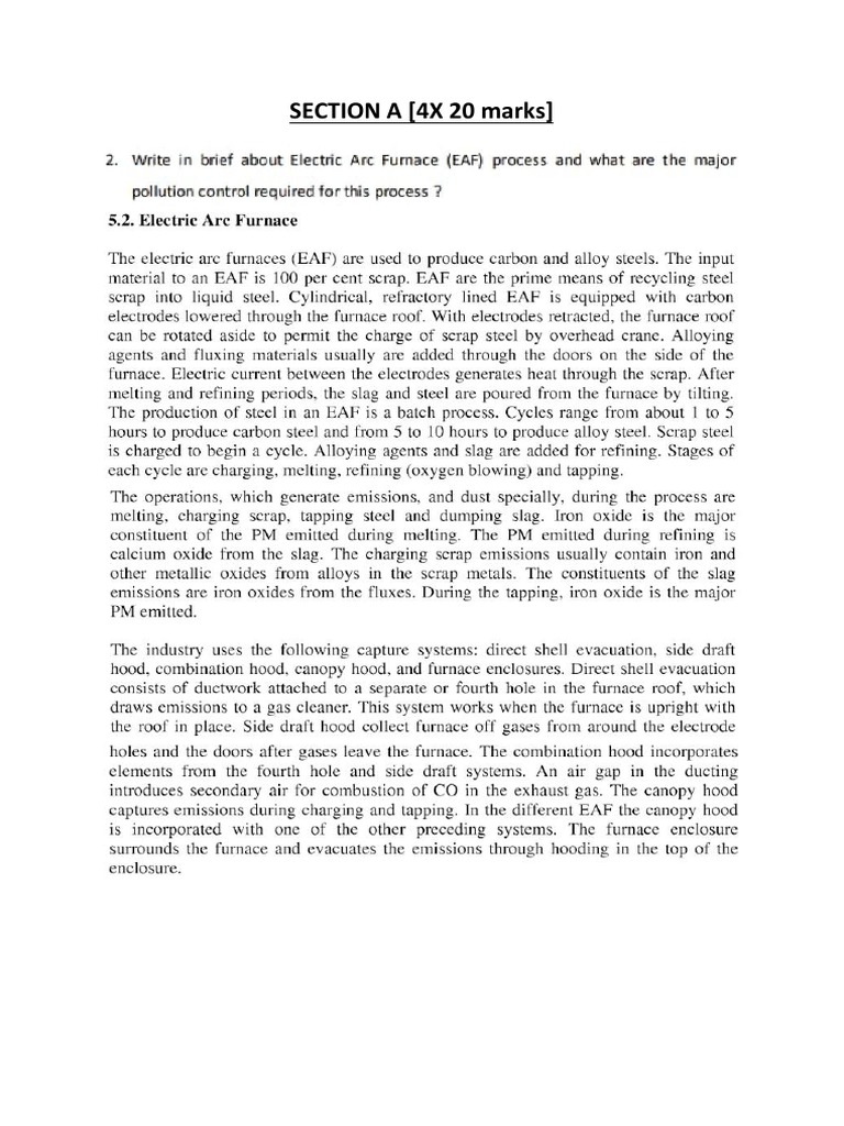 SECTION A (4X 20 Marks) | PDF | N Ox | Steelmaking