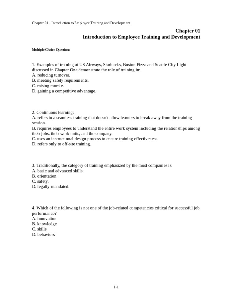 Chapter 1 Quiz and Answer Keys Training and Development | PDF ...