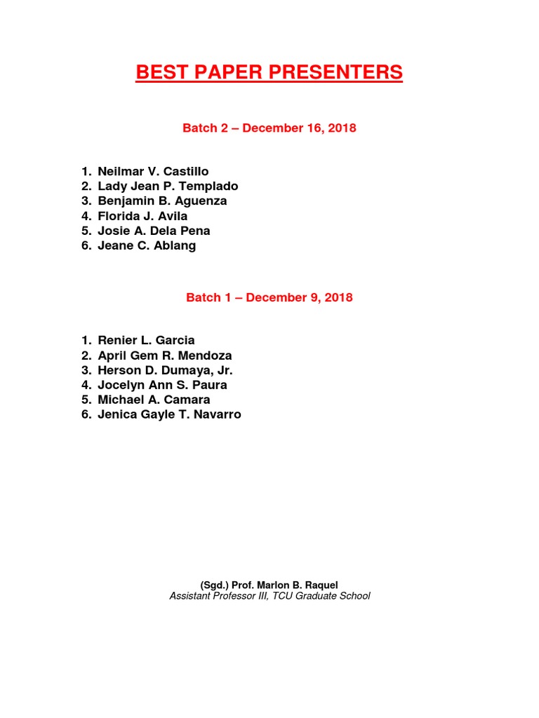 Tcu Mba Business Research - Best Paper Presenters 2018 | PDF