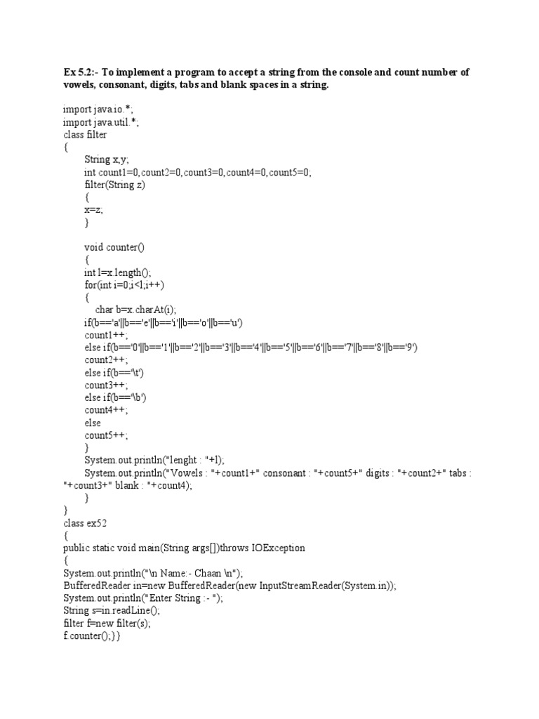Ex 5.2:-To Implement A Program To Accept A String From The Console and ...