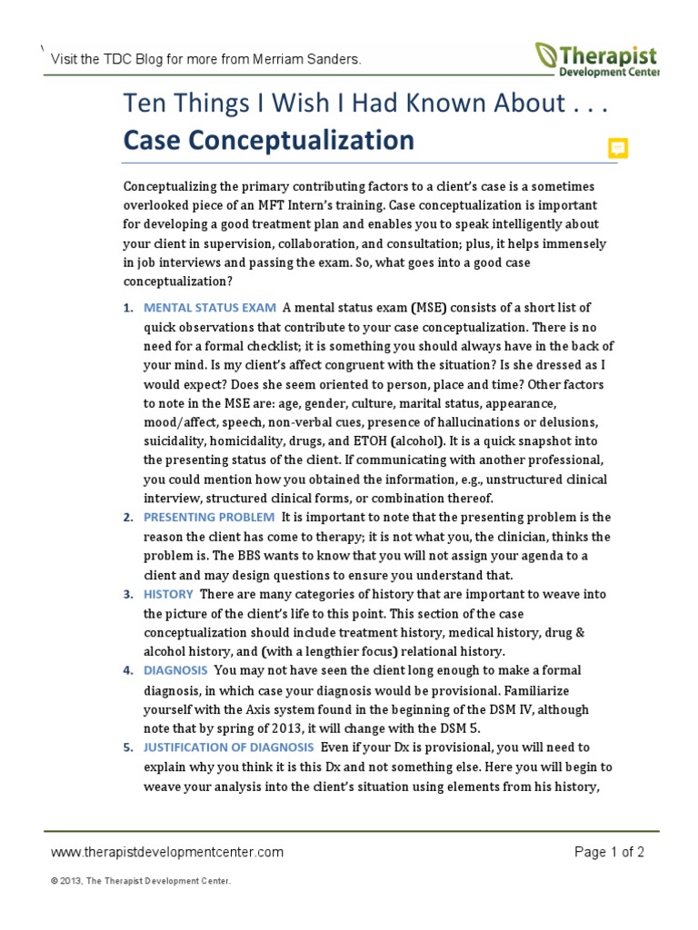 10 Things Case Conceptualization | Positive Psychology | Clinical ...