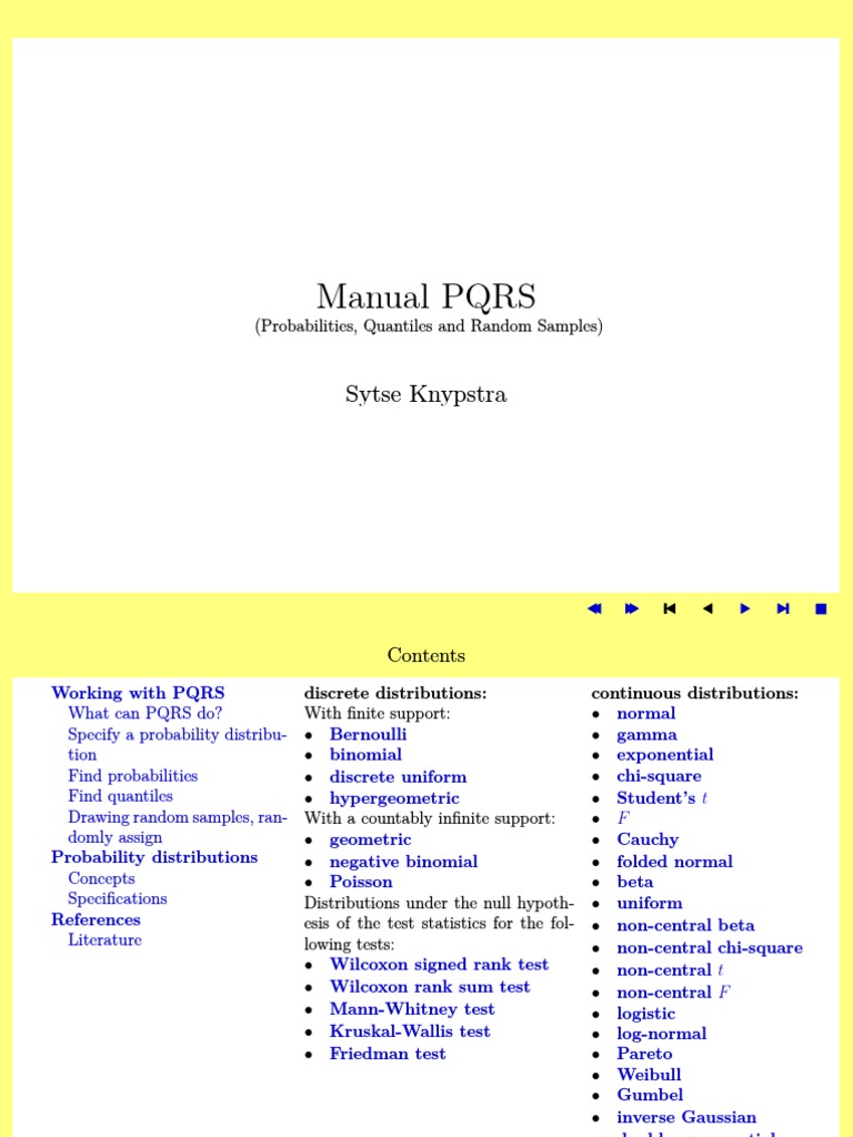 PQRS Guide" Manual PQRS (Probabilities, Quantiles and Random Samples ...