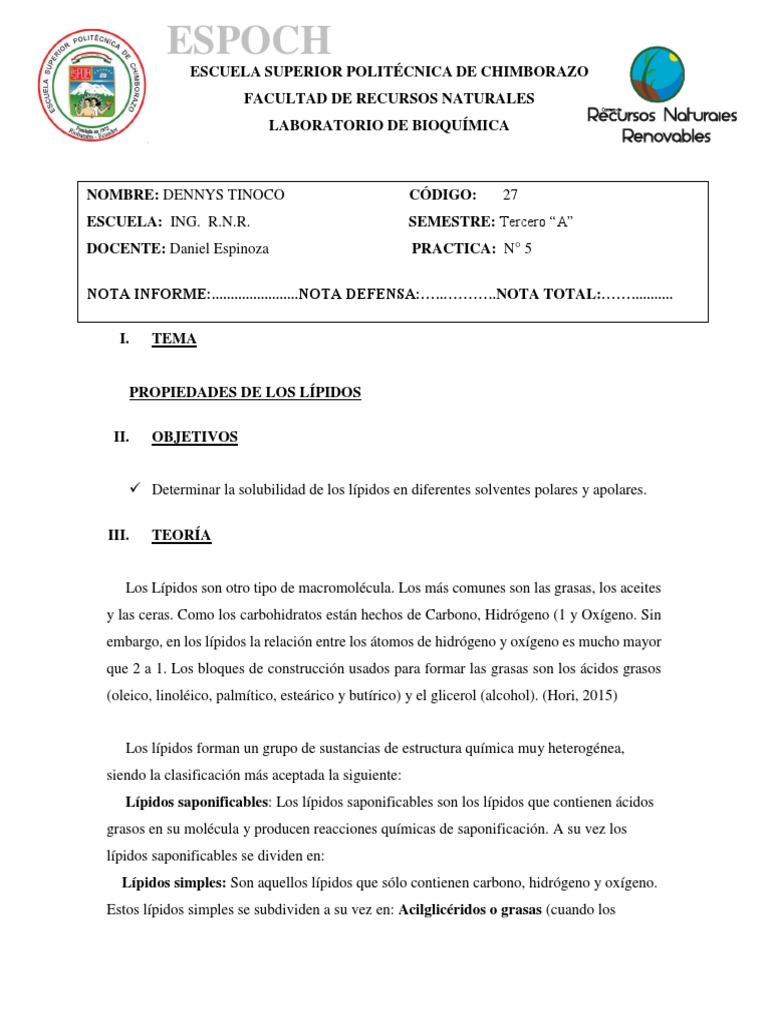 Practica De Laboratorio Solubilidad De Los Lipidos Pdf Lípido