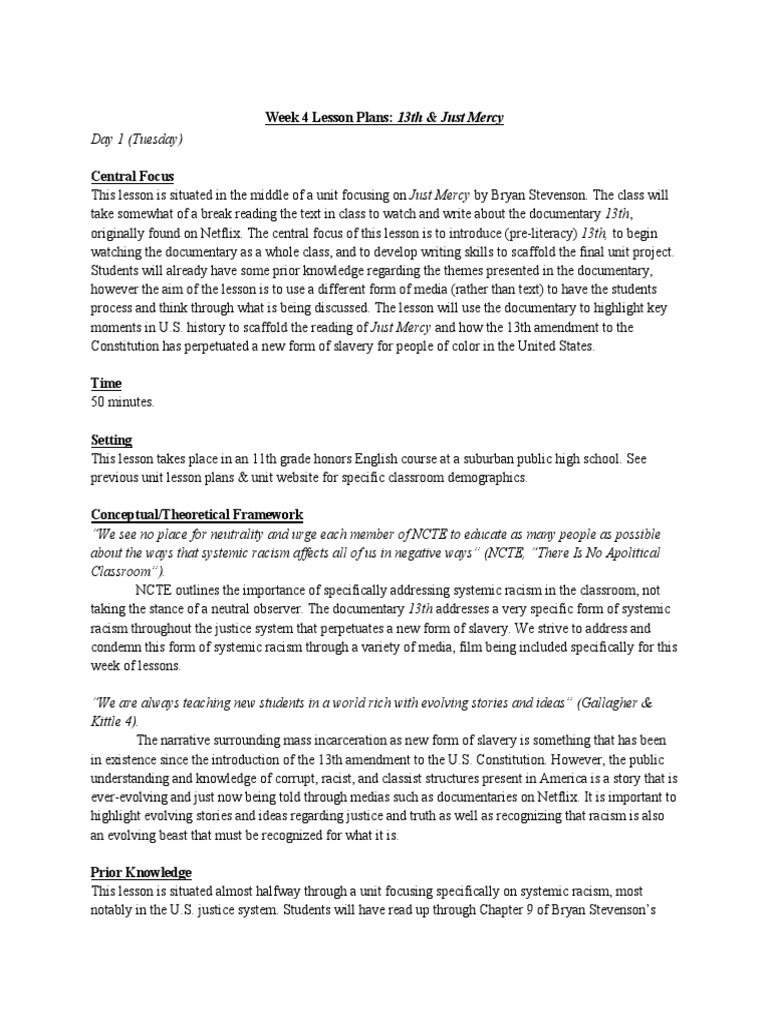 Just Mercy Lesson Plans - Hannah Chitty | PDF | Special Education ...