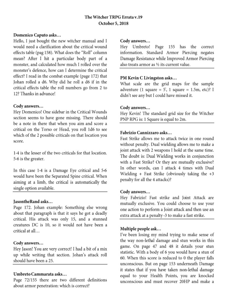 The Witcher TRPG Errata | PDF
