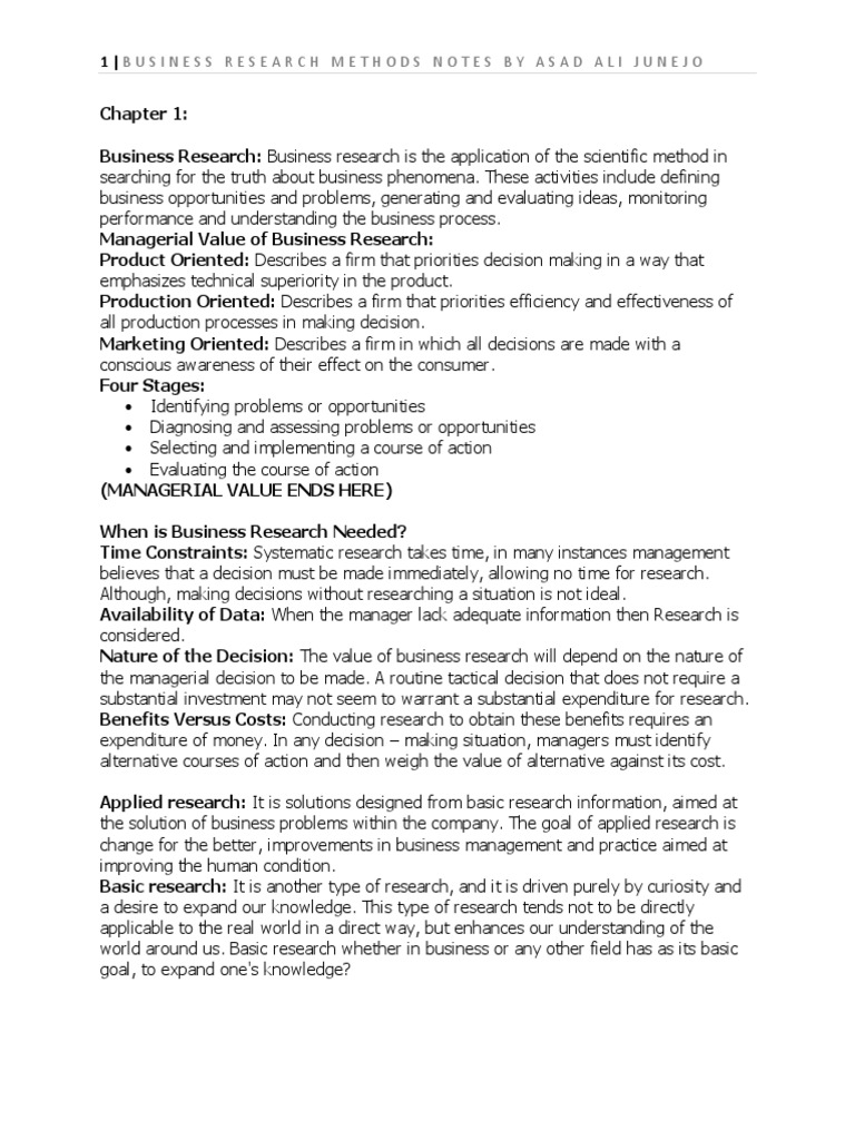 Business Research Methods Notes by Asad Ali Junejo | PDF | Causality ...