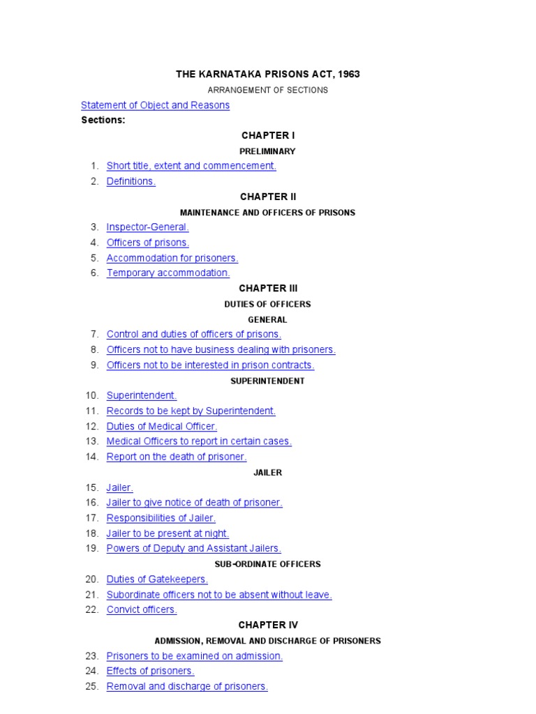 The Karnataka Prisons Act, 1963 | PDF | Prison | Solitary Confinement