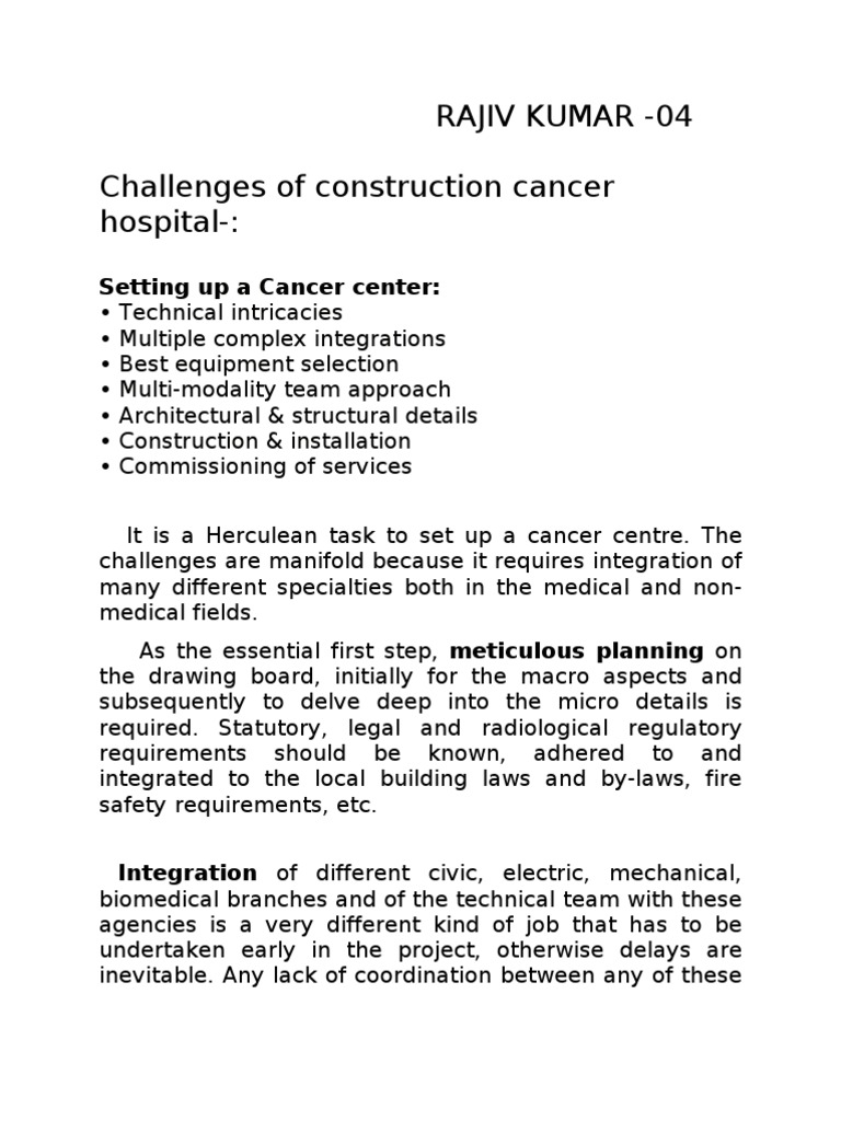 Cancer Hospital Construction Challenges | PDF | Health Care | Medical ...