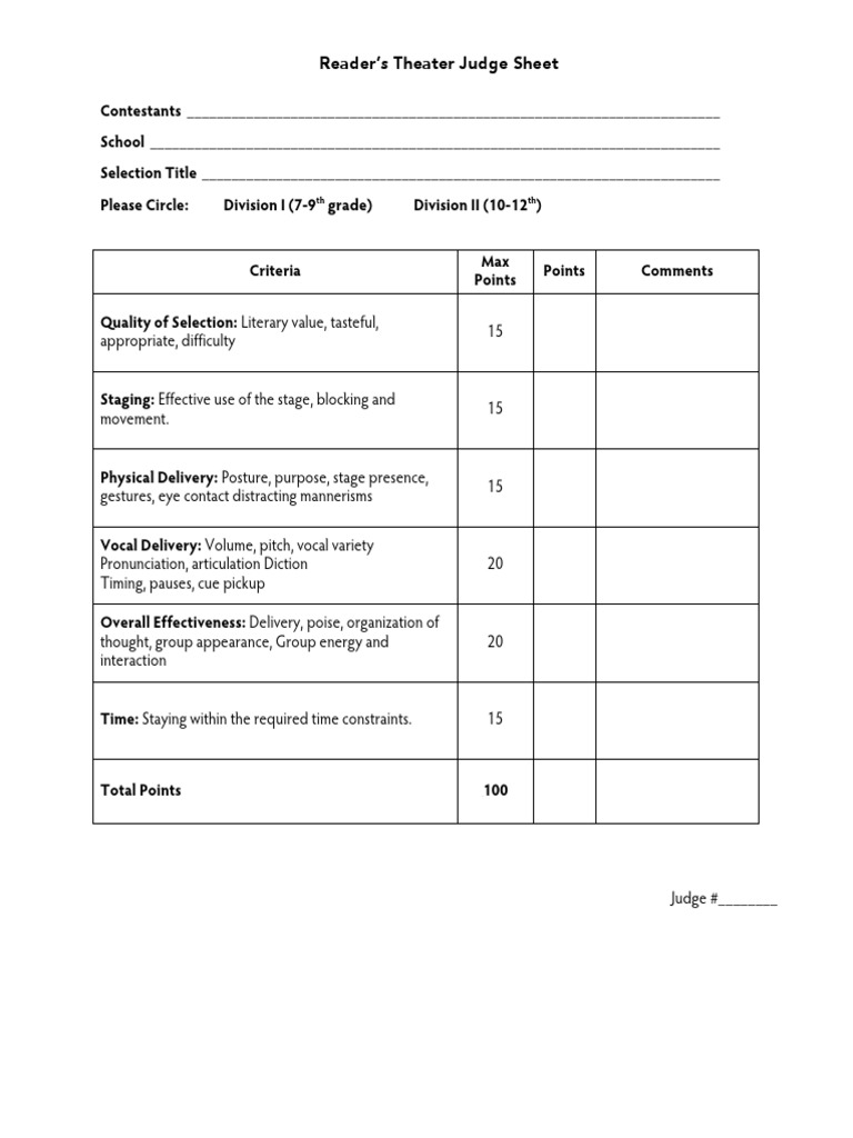 Readers Theater Judge Sheet | PDF