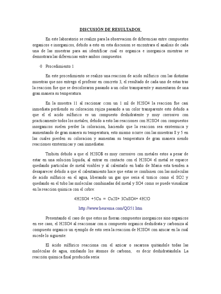 Discusion de Resultados Quimica | PDF | Ácido sulfúrico | Ácido nítrico