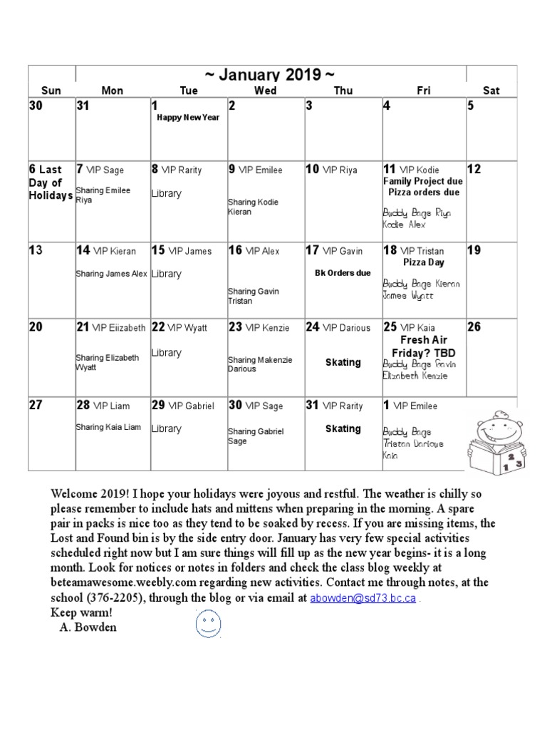 January Calendar | PDF | Nature