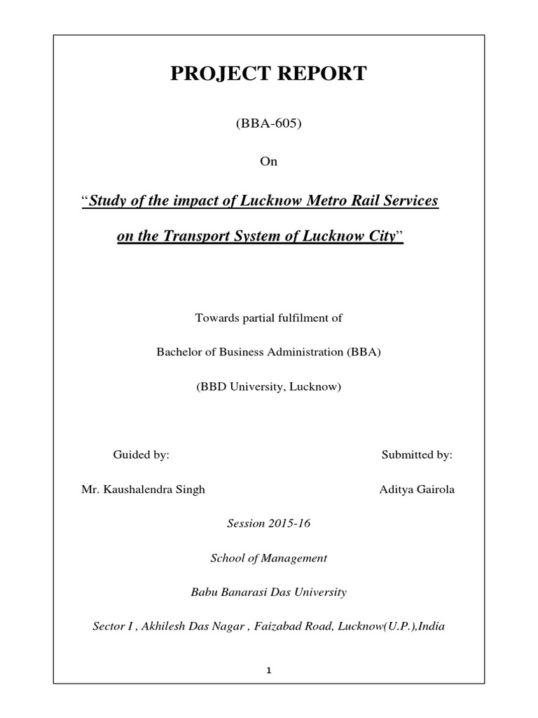 Project Report On Impact of Lucknow Metro | PDF | Transport | Business