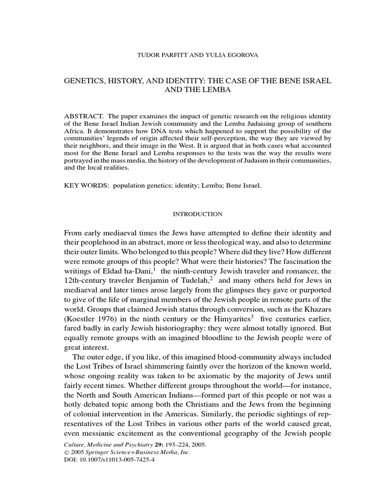 Genetics and Identity in Bene Israel and Lemba | PDF | Jews | Ethnicity
