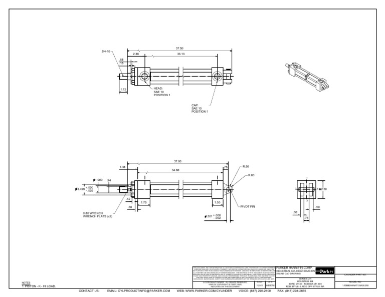 Online Cad Drawing Series: 2H Mounting: BB BORE: 1.50 - ROD DIA: 1.000 ...
