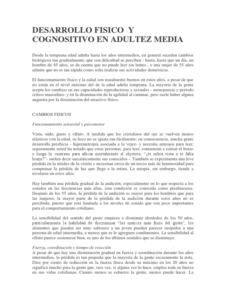 Desarrollo Fisico y Cognositivo en Adultez Media | PDF | Menopausia | Adultos
