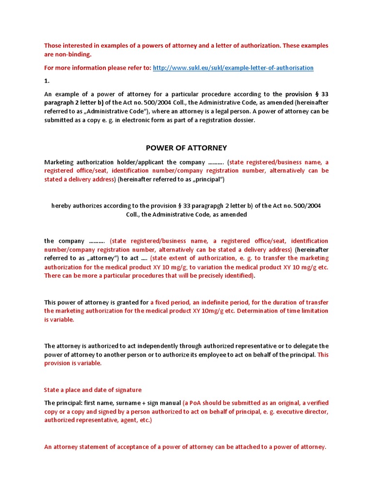 Examples of A Power of Attorney For A Natural, Legal Person Empowered ...