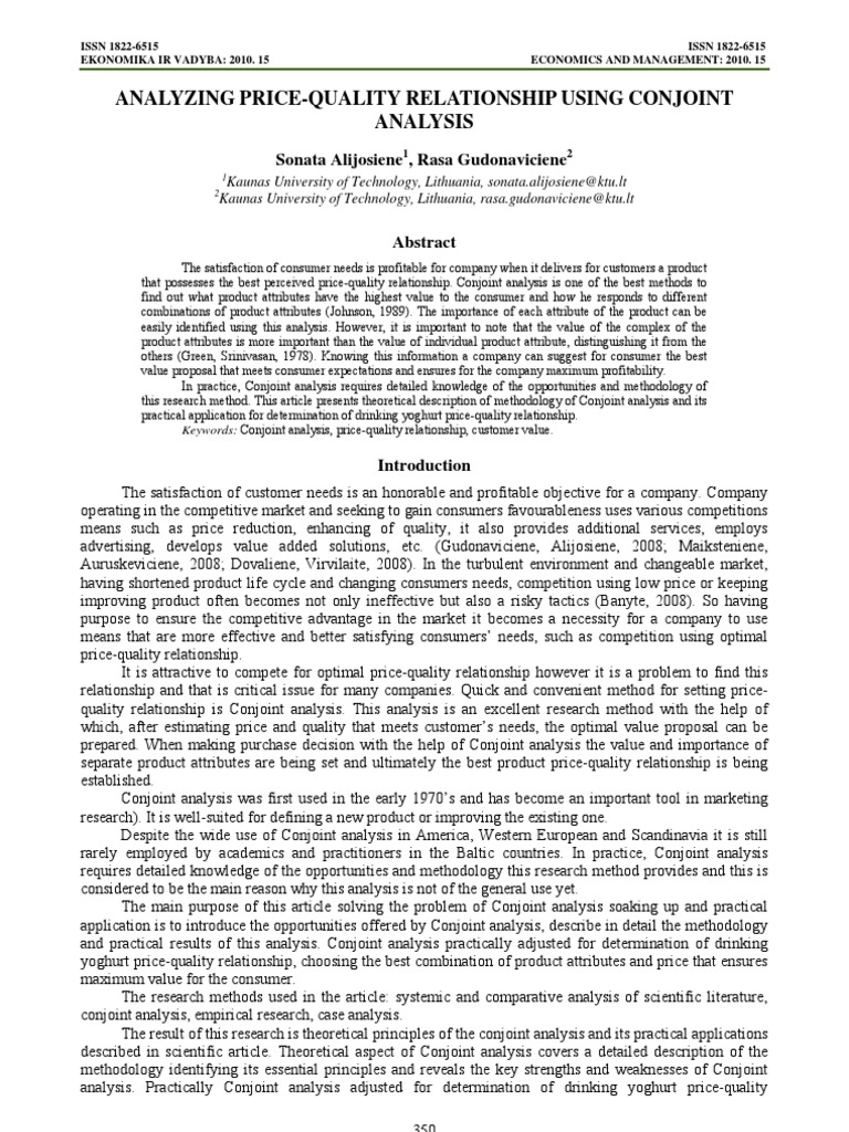 Analyzing Price-Quality Relationship Using Conjoint Analysis | PDF ...