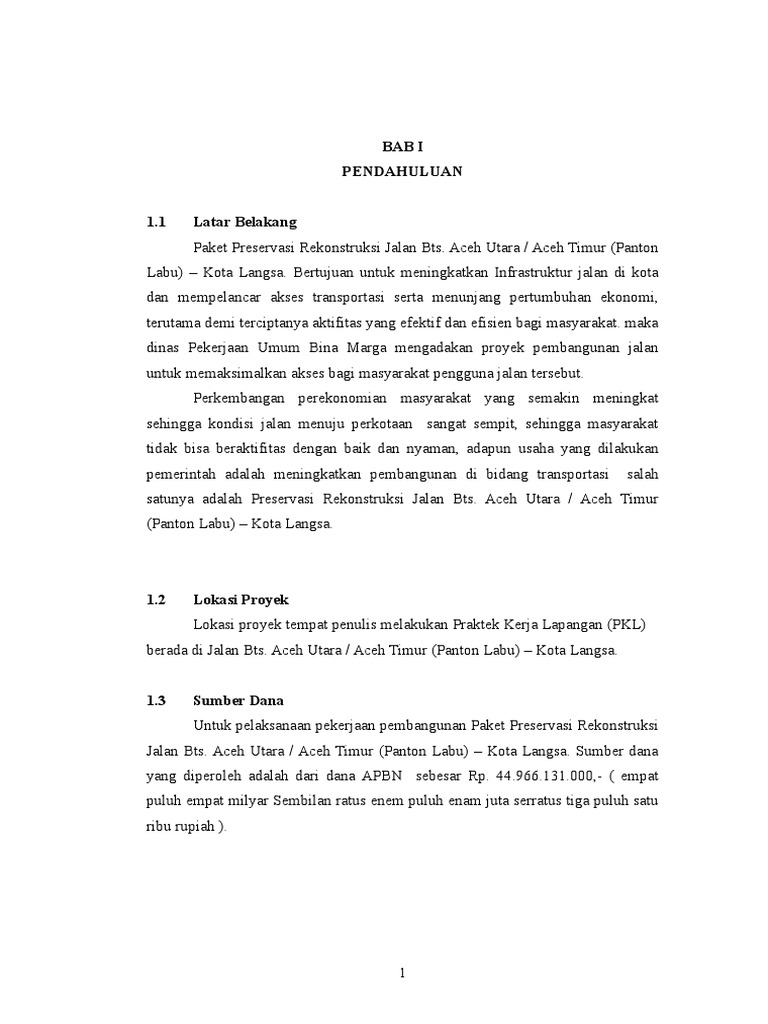 Contoh Bab 1 Laporan PKL | PDF
