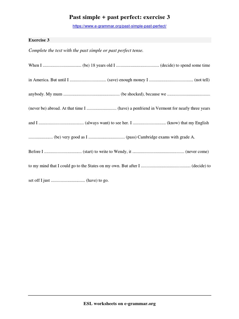 Past Simple Past Perfect Exercise 3 | PDF