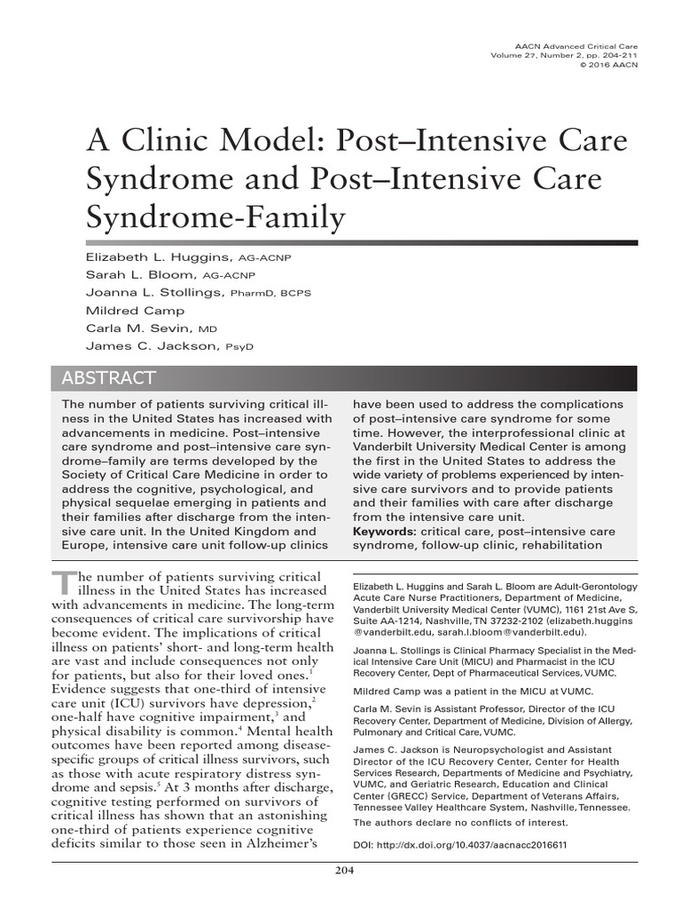 A Clinic Model: Post-Intensive Care Syndrome and Post-Intensive Care Syndrome-Family | PDF ...