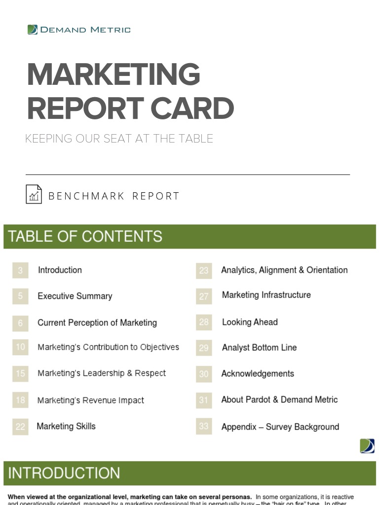 Marketing Report Card Benchmark Report PDF | PDF | Analytics | Marketing