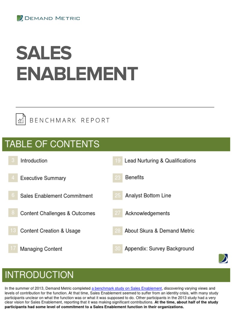 Sales Enablement Benchmark Report PDF | PDF | Sales | Strategic Management