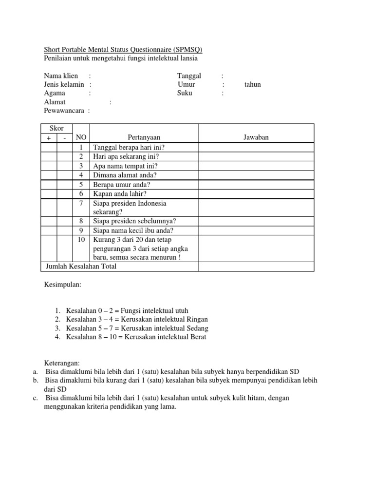 Short Portable Mental Status Questionnaire | PDF