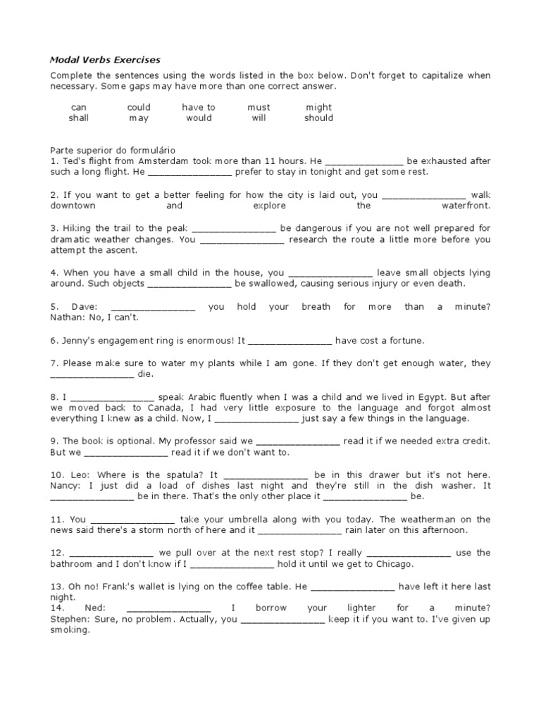 Modal Verbs Exercises | PDF