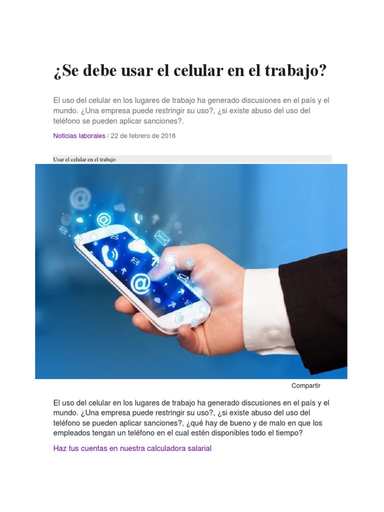 Se Debe Usar Celular en El Trabajo? | PDF | Telefonía móvil | Teléfonos ...