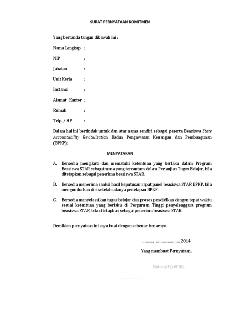 Contoh Surat Pernyataan Komitmen PDF | PDF
