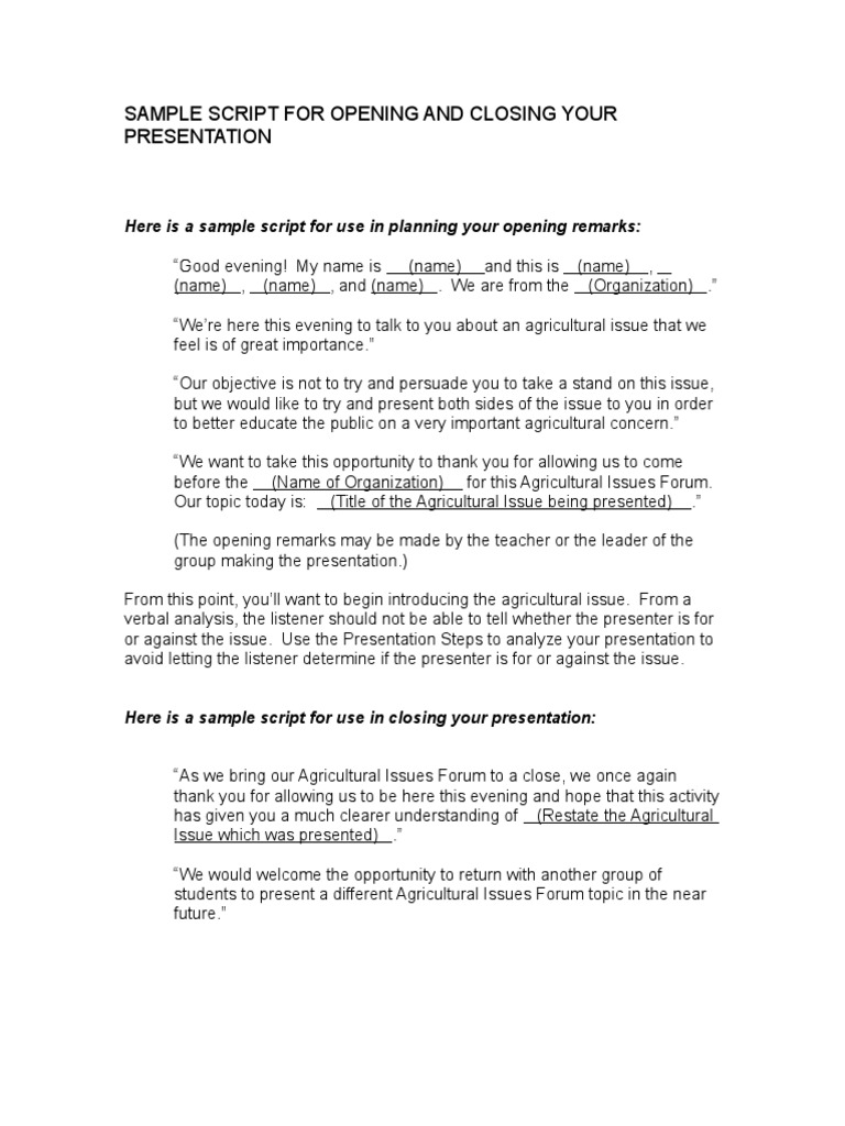 Effective Opening and Closing Remarks: Sample Scripts for Presenting ...