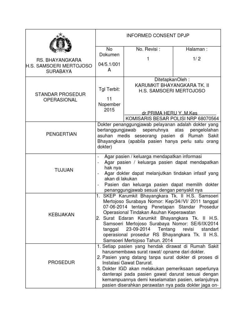 Prosedur Informed Consent RS | PDF | Sains & Matematika