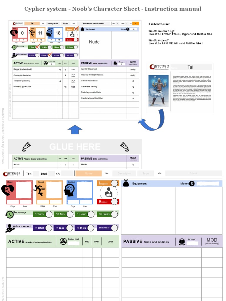 Noob's Character Sheet 2.3 (Cypher System) | PDF | Leisure | Sports