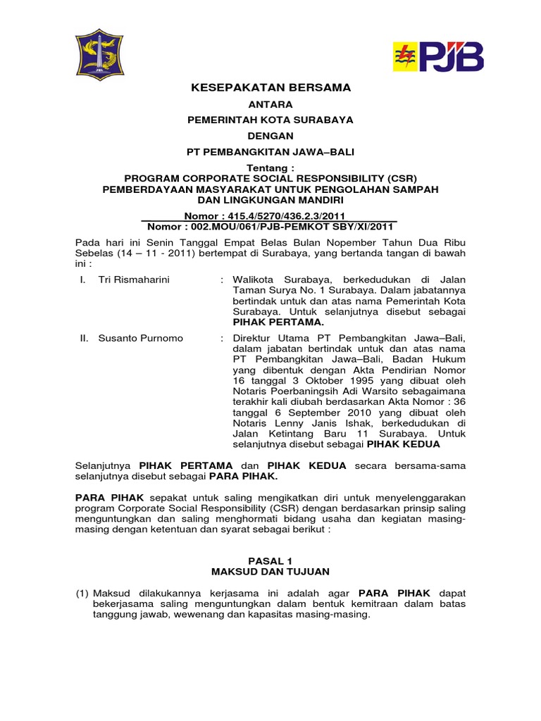 MOU CSR Pemkot Surabaya | PDF
