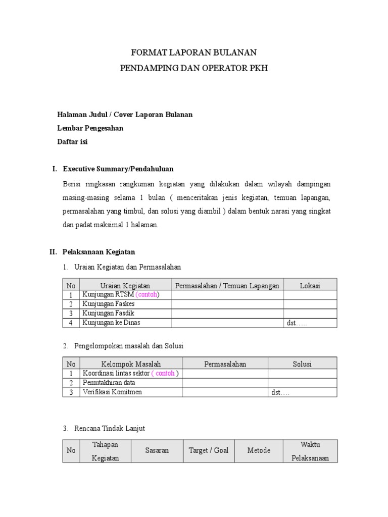 Format Laporan Bulanan Pendamping PKH | PDF