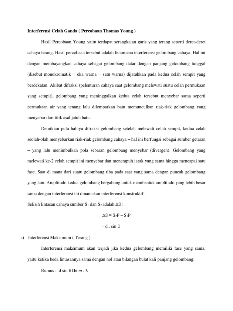 Interferensi Gelombang Cahaya dalam Percobaan Celah Ganda Thomas Young ...