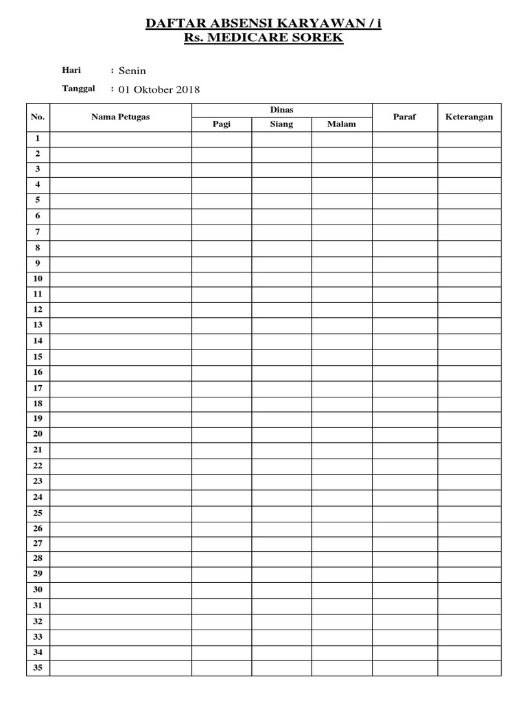 Daftar Absen Karyawan Harian | PDF