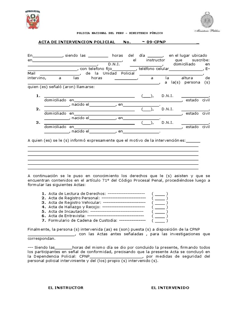 701 Acta de Intervencion Policial1 | PDF | Policía | Ley procesal
