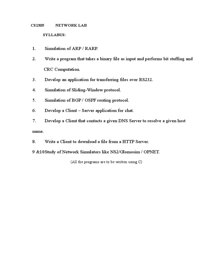 CS 1305 - Network Lab Manual | PDF | Network Socket | Port (Computer ...